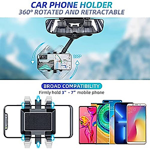 Phone Mount for Cars, 360°Rotatable and Retractable Car Phone Holder Mount Multifunctional Rearview Mirror Phone Holder Car Adjustable Cell Phone Holder for iPhone,Samsung,Huawei and All Smartphones