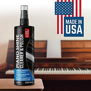 Samorillo Piano Shine Polish & Cleaner - Clean, Polish, Wax & Protect Glossy Pianos & Surfaces - Made in USA - 8 oz Cleaning Solution with Added UV Protectant & Anti-Static - Prevents Dust & Smudges