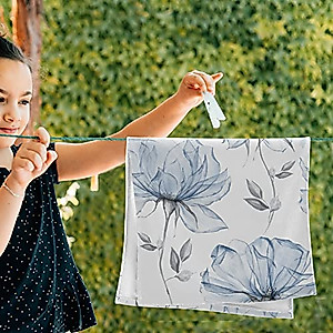 Jucciaco Blue Hand Towel for Bathroom Kitchen, Absorbent Blue Floral Flowers Bath Hand Towels Decorative, Soft Polyester Cotton Towels for Hand, 28x14 inches, Set of 2