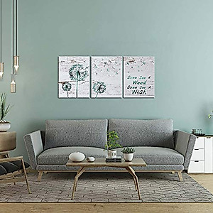 Zlove 3 Pieces Bathroom Canvas Wall Art Teal Dandelion with Some See a Weed Some See a Wish Inspirational Quote Flower Artwork on Wood Background For Home Bedroom Decor Stretched and Framed Ready to Hang 12"x16"x3pcs