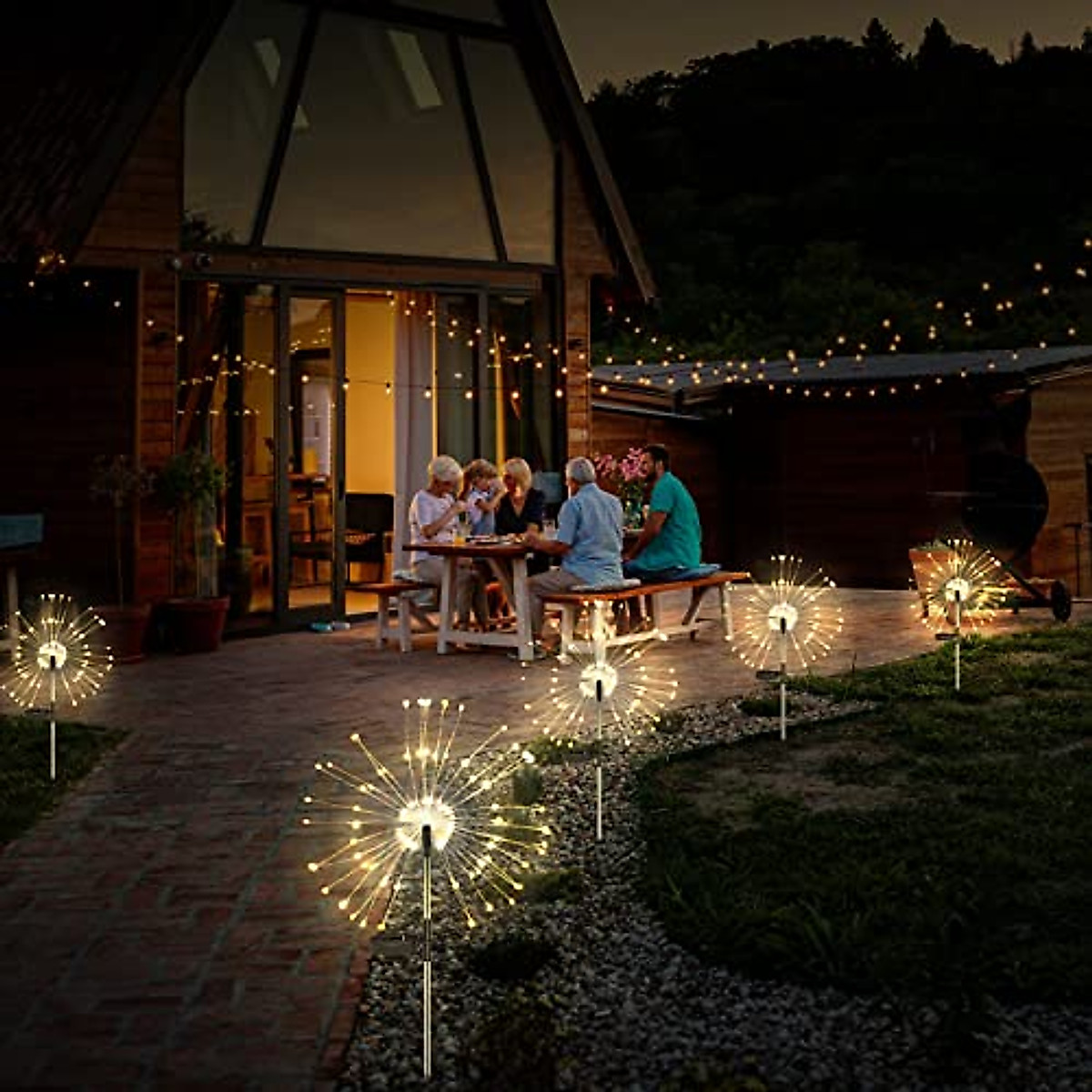 Anordsem Solar Garden Lights 2 Pack, Solar Fireworks Lights DIY Firework Lights,Outdoor Decorative Solar Lights IP65 Waterproof LED,Solar Pathway Lights for Walkway Patio Backyard Party (Warm White)