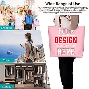 Personalized Tote Bag Women Custom Shopping Travel Beach Business Shoulder Bags Pink Customized Your Picture Logo Name Text Gifts Birthday Wedding Christmas