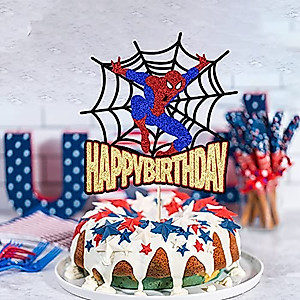 Spider Happy Birthday Cake Topper - Super hero Theme Cartoon Movie Cake Decoration for Kids Party Supplies