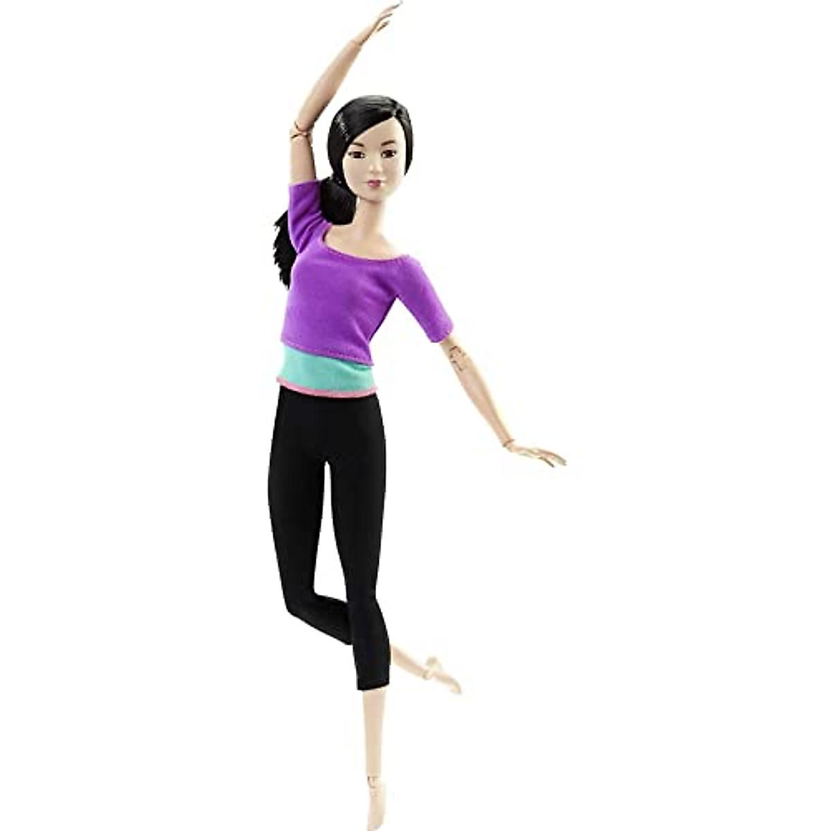Barbie Made to Move Posable Doll in Purple Color-Blocked Top and Yoga Leggings, Flexible with Black Hair