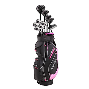 Aspire PRO-X Ladies Womens Complete Right Handed Golf Clubs Set Includes Titanium F Driver, 3 Fairway Wood, 4-5 Hybrids, 7-SW Irons, Putter, Cart Bag, 4 H/C's (Petite Size -1", Right Hand)