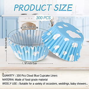300 count Cloud Blue Cupcake Liners White Light Blue Cupcake Wrappers Paper Blue Muffin Cups Birthday Theme Party Baking Cups Baby Shower Decor Could Baking Wrapping and Packaging for Party Supplies