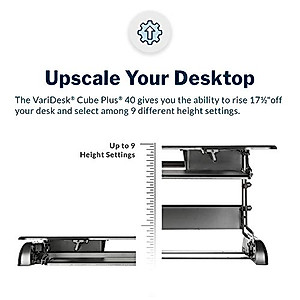 Vari - VariDesk Cube Plus 40 – Two-Tier Cubicle Standing Desk Converter for Dual Monitors – 9 Height Adjustable Settings with Spring-Assisted Lift and Dual Handles – Fully Assembled, Black