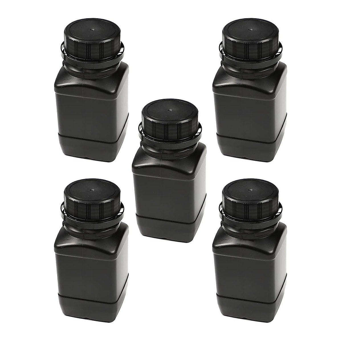 Othmro 250ml/8.45oz Plastic Lab Chemical Reagent Bottles,5pcs 40mmx115mm(IDxH) Square Wide Mouth Liquid/Solid Sample Storage Container Sealing Bottles Black with Anti-Theft Cap