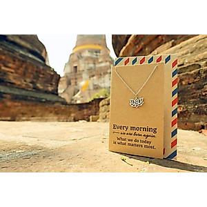 quan jewelry Yoga Lotus Flower Pendant Necklace with Om Symbol, Happy Birthday Gifts Ideas for Mom, Daughter, Women with Inspirational Quote on Gift Card (Silver Tone)