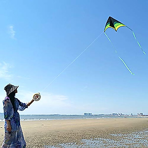 Mint's Colorful Life Delta Kite for Kids & Adults, Extremely Easy to Fly Kites with 2 Ribbons and 300ft String, Best for Beginner