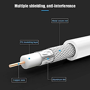 Short Coaxial Cable, 2-Pack 1ft Coaxial Cable, RG6 Cable 0.3m with Right Angle Connectors, White 75 Ohm Shield Digital Coax Cables with F-Male Connectors, Ideal for TV Antenna DVR Satellite