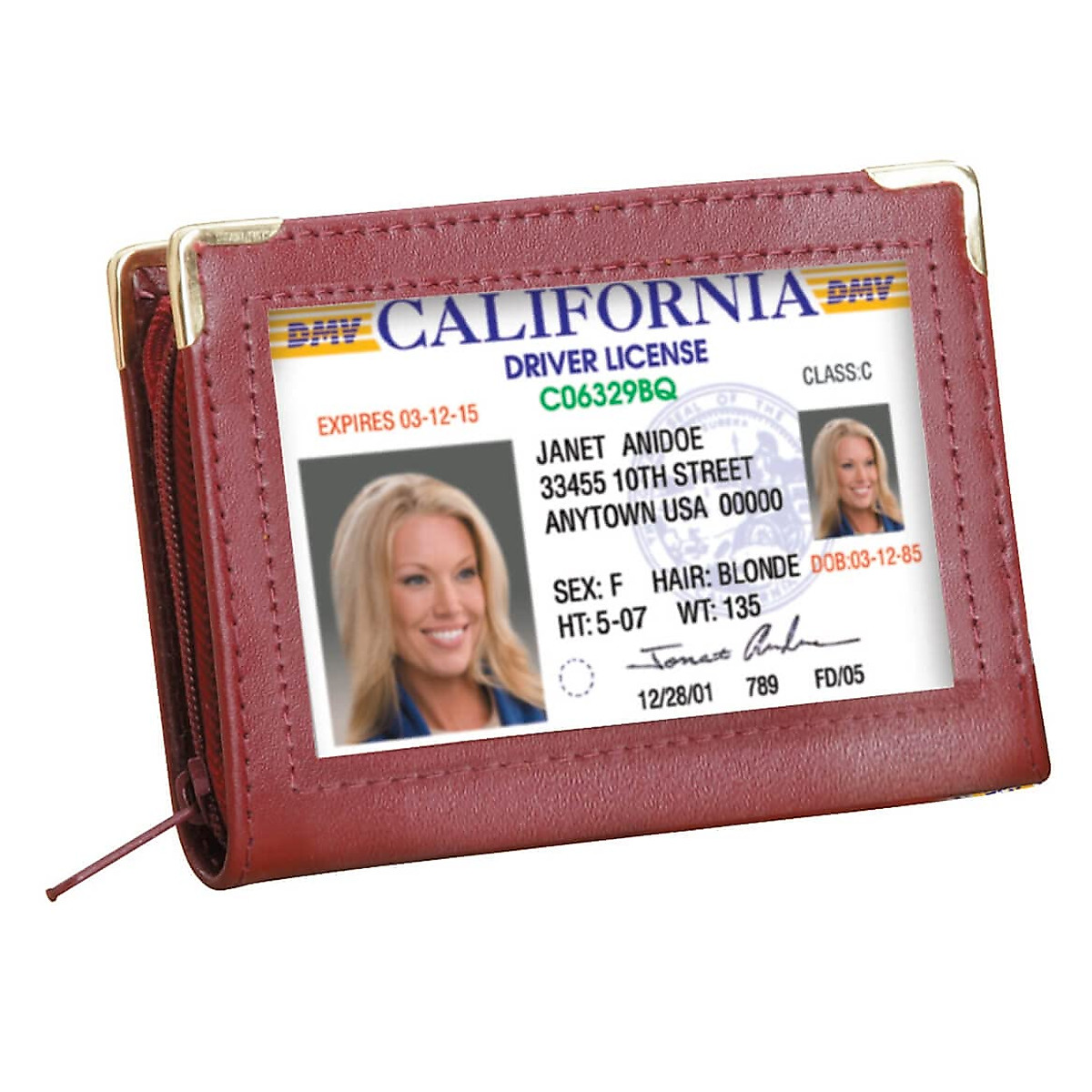 Dream Products Zip Up Security I.D. Credit Card Case, Burgundy