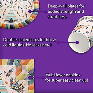 Tribal Boho Birthday Party Supplies Set Plates Napkins Cups Tableware Kit for 16