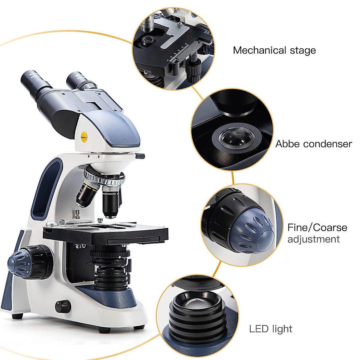 SWIFT SW380B 40X-2500X Magnification, Research-Grade Binocular Compound Lab Microscope, Mechanical Stage, with 5.0 mp Camera and Software Windows/Mac Compatible and 100pcs Blank Slides