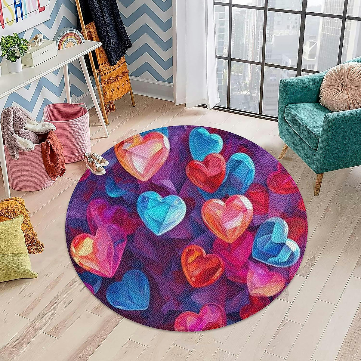 Small Round Rug 3ft Circular Circle Rugs Round Bathroom Entryway Bedroom Kitchen Washable Area Rug Carpet 3 Feet Hearts Rug