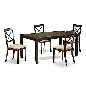 East West Furniture LYBO5-CAP-C Lynfield 5 Piece Room Set Includes a Rectangle Kitchen Table with Butterfly Leaf and 4 Linen Fabric Upholstered Dining Chairs, 36x66 Inch