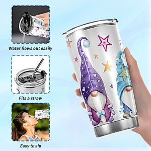 Kigai 20oz Tumbler Stainless Steel Double Wall Vacuum Insulated Tumbler Cup Travel Mug Coffee Cup with Lid, Straw and Cleaning Brush-Cute Gnomes