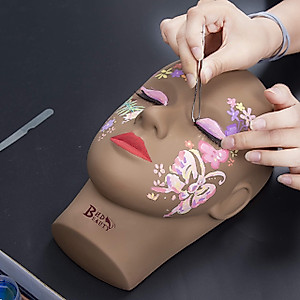 BHD BEAUTY Eyelash Practice Training Head for Makeup Cosmetology Dark Brown Flat Soft PVC Material Head with Mount Hole.