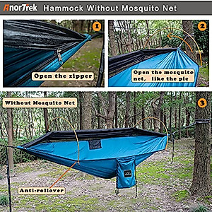 AnorTrek Professional Camping Hammock with Mosquito Net, Lightweight Portable Double Hammock with Two 10 FT Hammock Tree Straps, 230T Nylon Hammock for Camping, Hiking, Yard, Backpacking