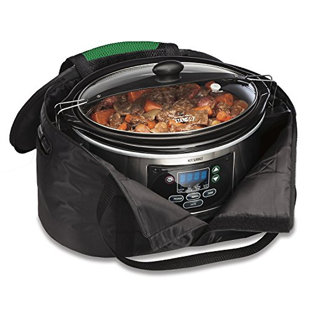 Hamilton Beach Portable Slow Cooker Travel Bag, Insulated Carrier Case for 4, 5, 6, 7 & 8 Quart Crock, Internal Mesh Net Holds Pot in Place, Compatible with Other Brands, Black (33002)