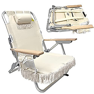 EasyGoProducts 5 Positions-Cupholder-Storage Backpack Chair Lightweight Rustproof Aluminum-Beach Umbrella 7 Foot – UPF 50+ UV Sun Protection-Tilt Function – Carry Bag, Tassel Deluxe Combo