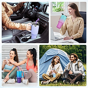 BENZZO 40 oz Tumbler with Handle Straw and 2-in-1 Lid Made of Metal Travel Mug for Easy Grip & Spill Proof, Pop-off Prevention Insulated Cup Gifts for Women, Car Cupholder Friendly，BPA Free