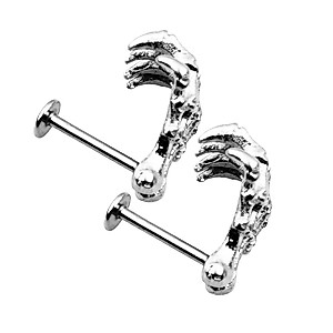Baosity 2pcs Skeleton Skull Hand Lip Cartilage Stud Ear Labret Ring Bar Body Jewelry