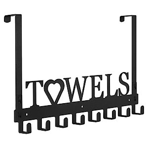 Kruodop Over The Door Hooks,Towel Holder for Bathroom, Black Towel Rack Coat Rack, Wall Mount Door Towel Hooks for Bedroom Kitchen, Door Towel Hanger for Hanging Hat Clothes Bathrobe Bag