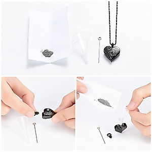 Yinplsmemory Love Heart Urn Necklace for Ashes Keepsake Memorial Cremation Jewelry Stainless Steel Angel Wing Ashes Holder Memorial Gift for Loss of Father/Mother/Pet (Black)