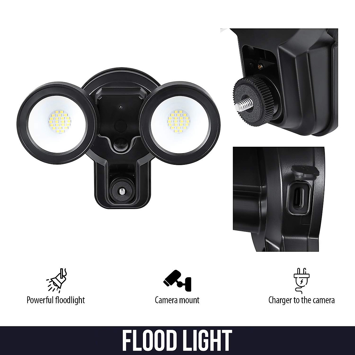 Wasserstein 3-in-1 Wired Floodlight, Charger and Mount Compatible with Arlo Pro & Arlo Pro 2 Only - 2000 Lumens Powerful Floodlight (Black) (Arlo Pro/Pro 2 NOT Included)