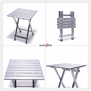 SUNNYFEEL Folding Camping Table - Lightweight Aluminum Portable Picnic Table, 18.5x18.5x24.5 Inch for Cooking, Beach, Hiking, Travel, Fishing, BBQ, Indoor Outdoor Small Foldable Camp Tables