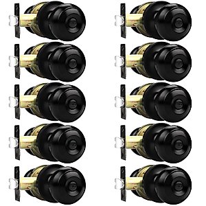 Probrico Matte Black Door Knobs Privacy Interior Door Knob with Lock, Black Bathroom Bedroom Door Knob with Thumb Turning Locking Button, 10 Pack