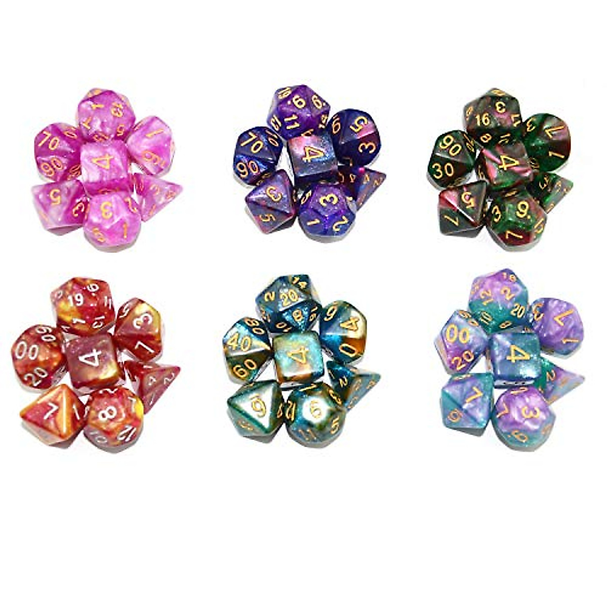 SmartDealsPro 6 x 7 Sets (42 pcs) Glitter Polyhedral Dice Sets with Pouches for DND RPG MTG Dungeon and Dragons Table Board Roll Playing Games D4 D8 D10 D12 D20 (6 Sets)