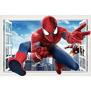 QIUXIA Spiderman Wall Stickers DIY Removable Spiderman Children Themed Art Boy Room Wall Sticker Bedroom Nursery Playroom Decoration Wall Stickers.