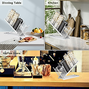 TOWEBOORY Cup and Lid Holder, Adjustable Coffee Cup Holder Organizer, 4 Compartment Cup Dispenser with Straw Storage Basket for Coffee Station Bar Countertop Breakroom Metal,White