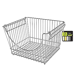 Smart Design Stacking Baskets with Handles - Set of 2 Large - Steel Metal Wire - Fruit Produce and Vegetable Safe Storage Bin Organizer - Pantry Counter Stand Rack - 12.5 x 8.5 Inch - Chrome