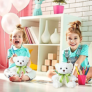 Hungdao 24 Pcs Bear Bulk Plush Stuffed Animals 10 Inch Cute Soft Stuffed Bear with Green Bow for Baby Shower Birthday Party Gift (White)