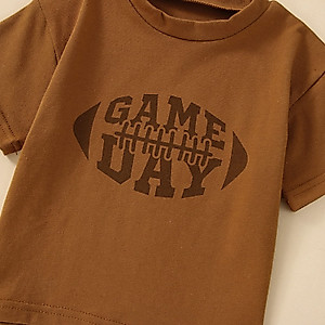 Endorothii Infant Baby Boy Football Outfit Game Day Print Short-Sleeve T-Shirt Tops and Shorts Summer Clothes Set (6-12 Months,Brown)
