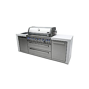 Mont Alpi MAi805-D 44-Inch 6-Burner 115000 BTU Stainless Steel Outdoor Kitchen Bar Island Barbecue Gas Grill w/Ceramic Infrared Rear & Side Burner + Granite Countertops + Storage Cabinets & Wheels