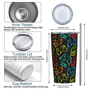 Yobvec Gaming Tumbler Cup with Lid and Straw, 20 Oz Stainless Steel Insulated Gamer Mug Gaming Accessories