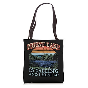 Fishing Boating Camping Retro Lake Vacation Priest Lake Tote Bag