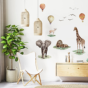 PLIGREAT Hot Air Balloons Giraffe Deer Elephant Lion Wall Stickers Removable Vinyl Peel and Stick Wall Decals for Nursery Bedroom Livinig Room Playroom Wall Decoration Home Indoor DIY Wall Art Decor