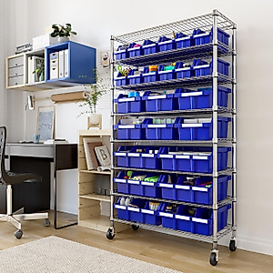 Seville Classics Commerical Grade NSF-Certified Bin Rack Storage Steel Wire Shelving System - 24 Bins - Blue