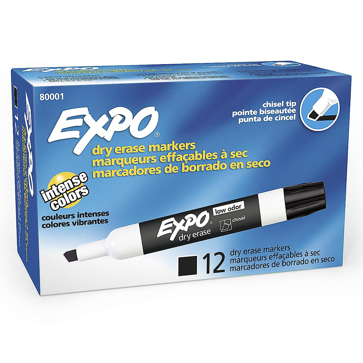 EXPO Low Odor Dry Erase Markers, Chisel Tip, Black, 12 Count