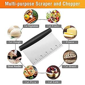 Elyum Bench Scraper 6 Inch Stainless Steel Dough Scraper with Contoured Grip Dough Cutter with Measuring Markings Multipurpose Food Scraper for Pastry Dough Pizza Cake Bread