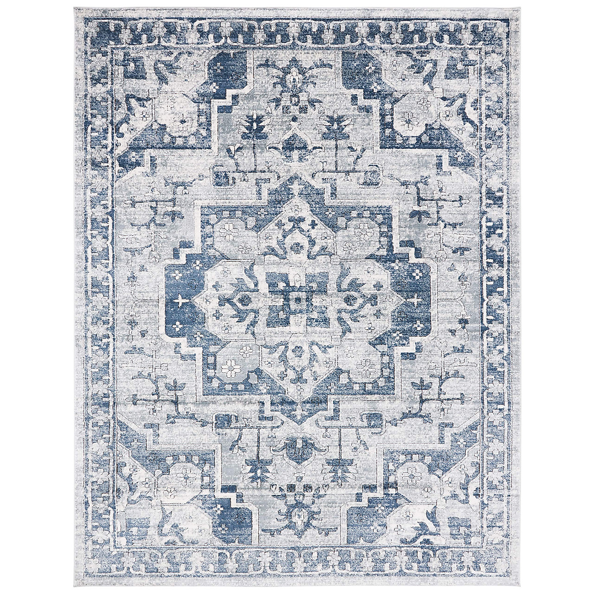 MARTHA STEWART x SAFAVIEH 9' x 12' Navy/Ivory MSR883N Denver Traditional Medallion Non-Shedding Area Rug
