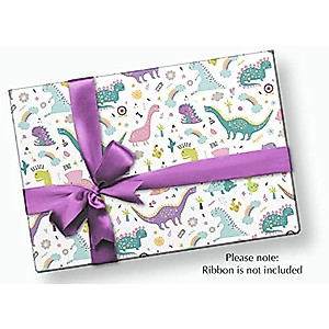 Pink Dinosaur Birthday Party Wrapping Paper, Folded Flat 30 x 20 Inch, 3 Sheets