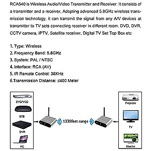AV540 5.8G Wireless AV Transmitter Receiver Audio Video TV AV Signal Sender Receiver with IR Romote 400M /1330FT