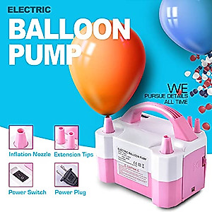 YIKEDA Electric Air Balloon Pump, Portable Dual Nozzle Electric Balloon Inflator/Blower for Party Decoration,Used to Quickly Fill Balloons - 110V 600W [Pink]