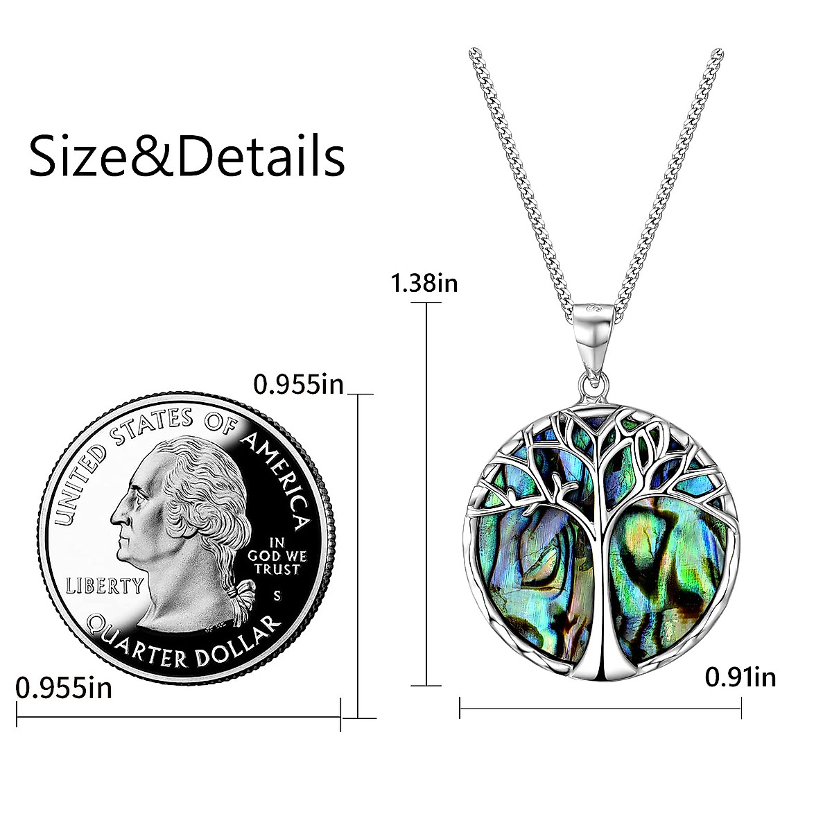 Sterling Silver Tree Of Life Natural Abalone Shell Heart Pendant Necklace For Women (Nautral Abalone Shell Life Tree)